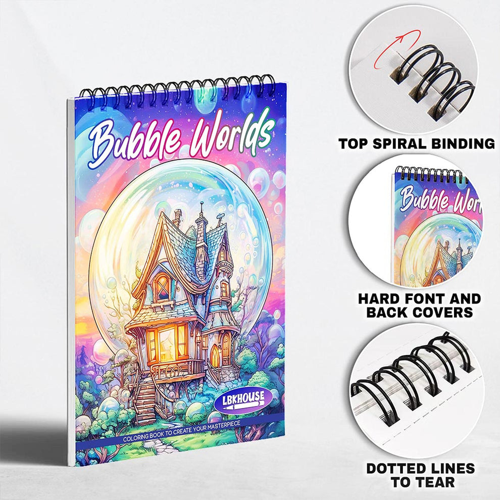 LBKHOUSE Bubble Worlds Coloring Book for Adult, Spiral Bound, Soft Cov ...