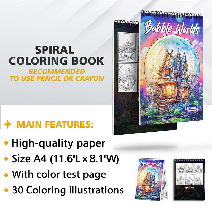 LBKHOUSE Bubble Worlds Coloring Book for Adult, Spiral Bound, Soft Cov ...