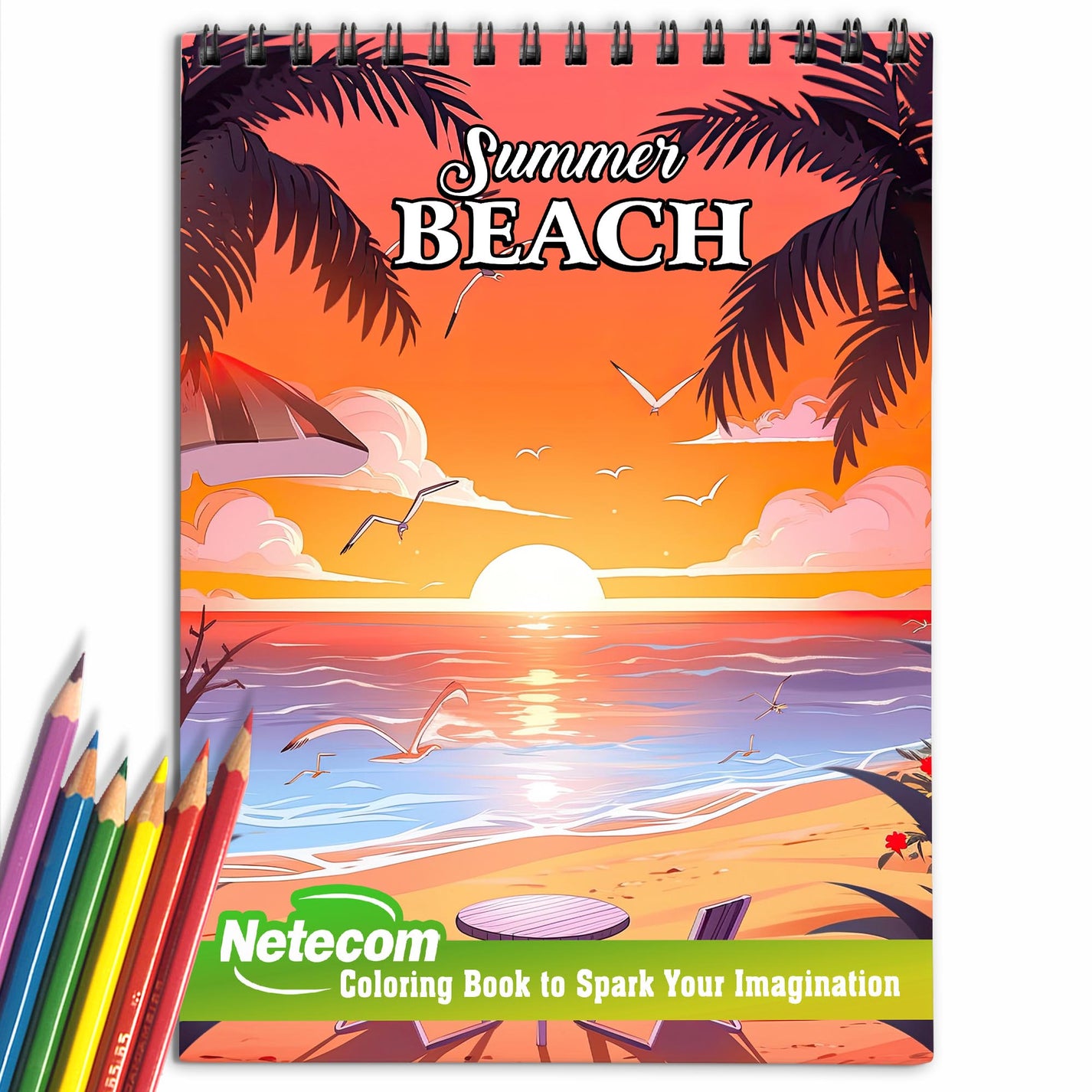 Summer Beach Spiral Bound Coloring Book, Immerse Yourself in a World o ...