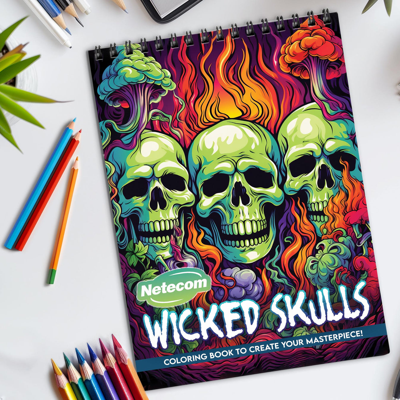 Wicked Skulls Spiral Bound Coloring Book, Edgy Skull Designs for a Dar ...