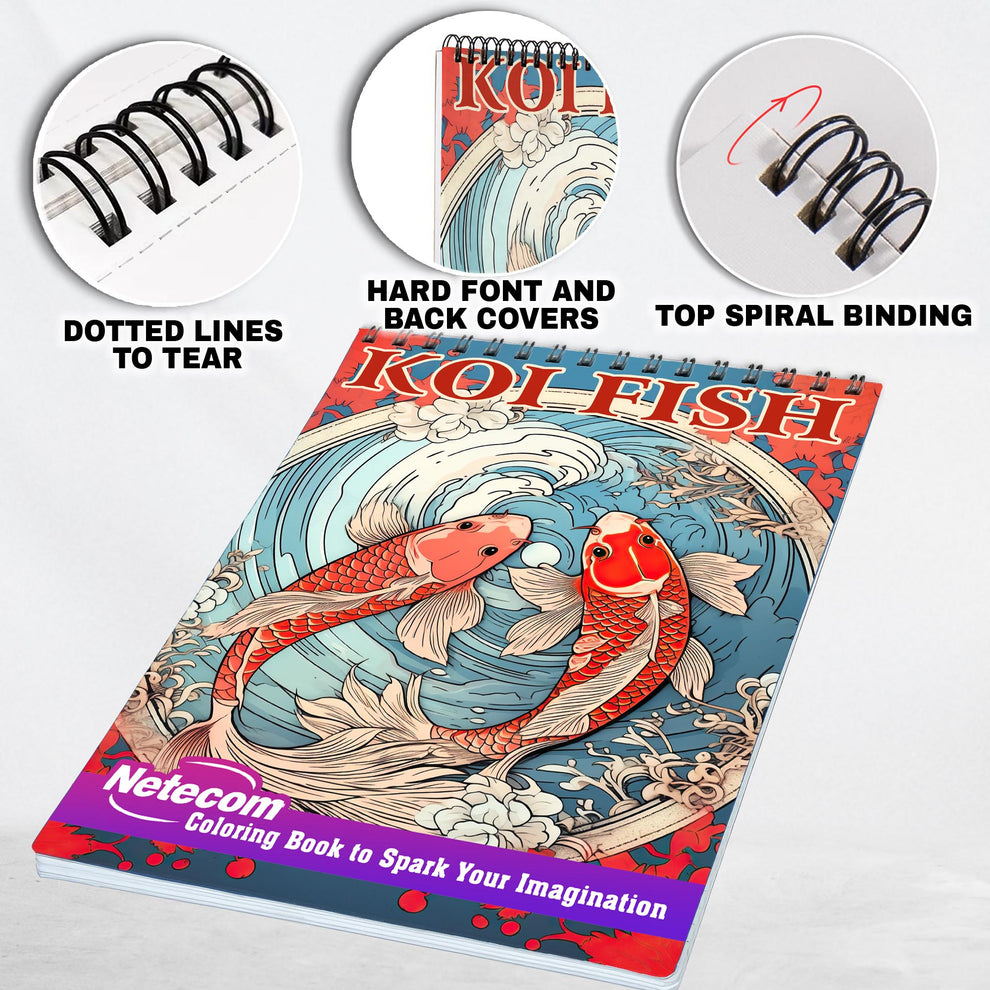 Koi Fish Spiral Bound Coloring Book, Unleash Your Creativity with 30 C ...