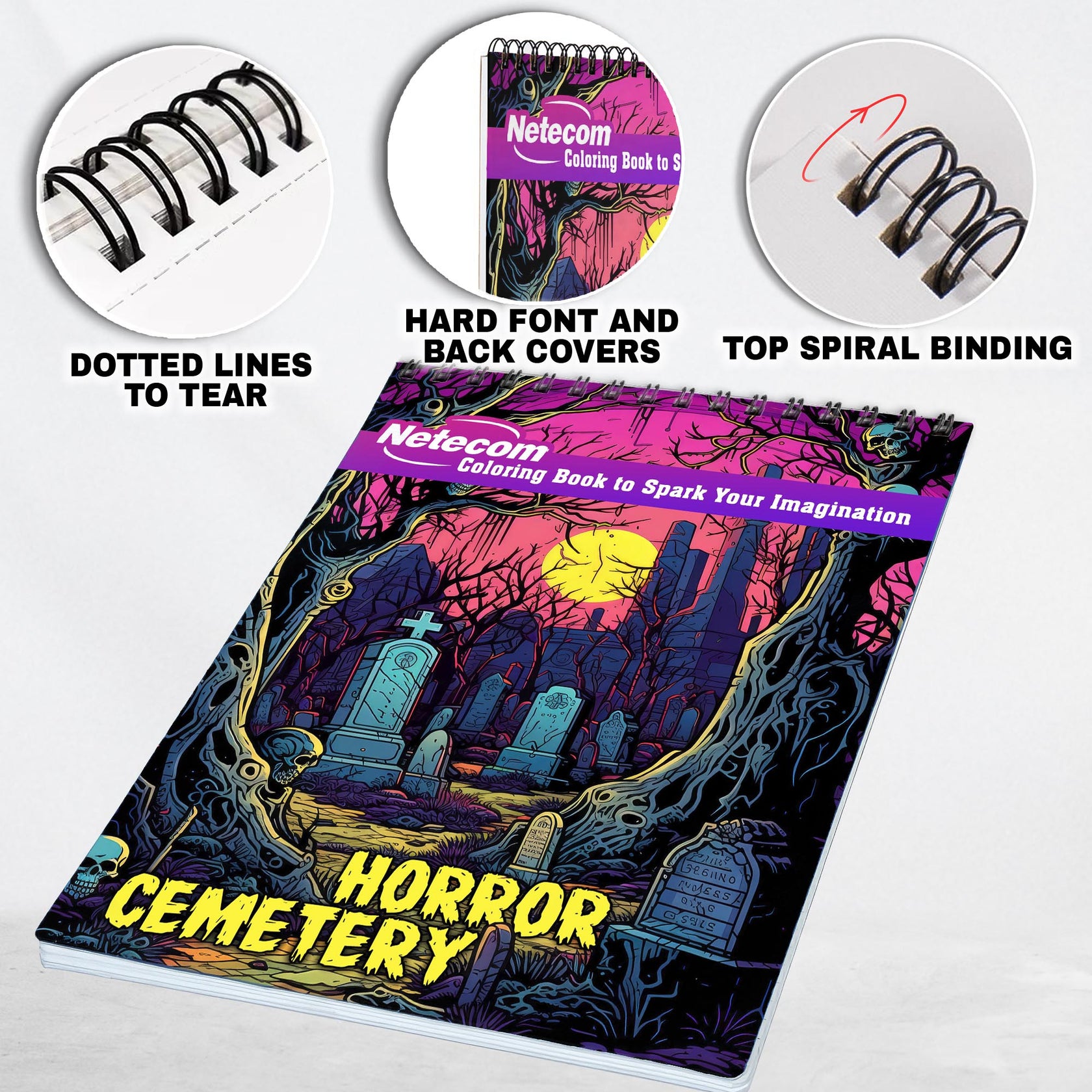 Horror Cemetery Spiral Bound Coloring Book, Dive into the Horror Cemet – Netecom