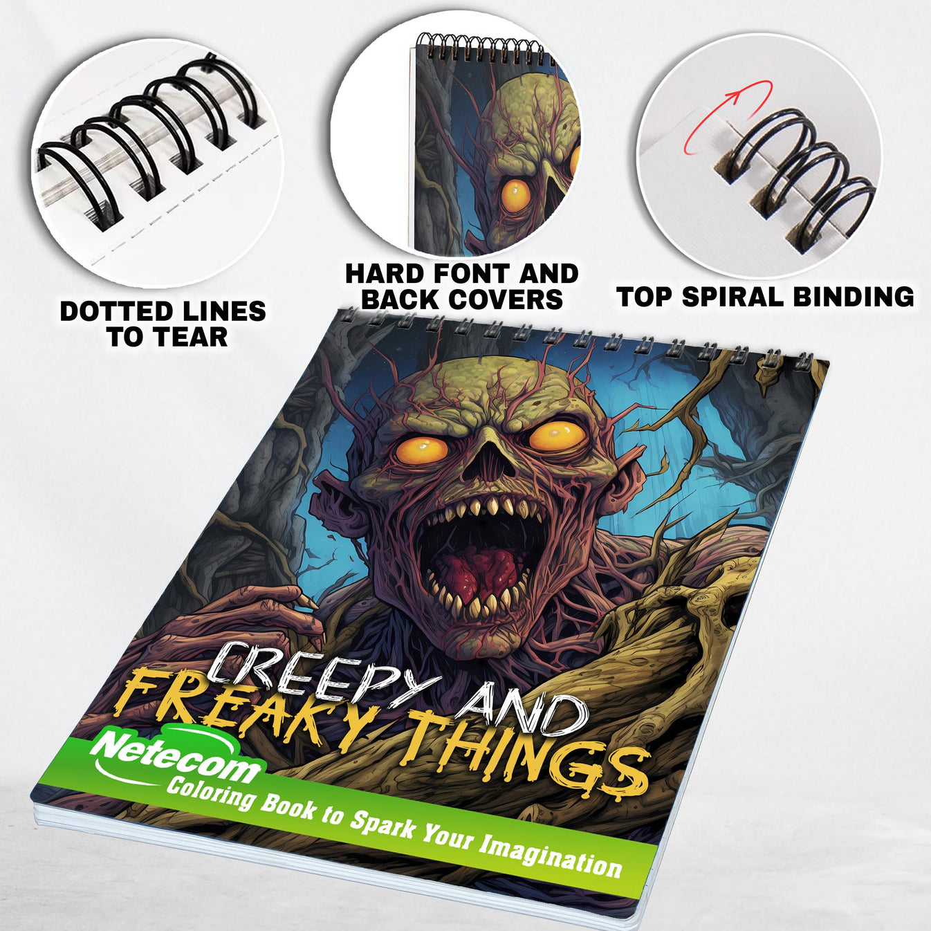 Netecom Creepy And Freaky Things Spiral Bound Coloring Book, 30 Charmi