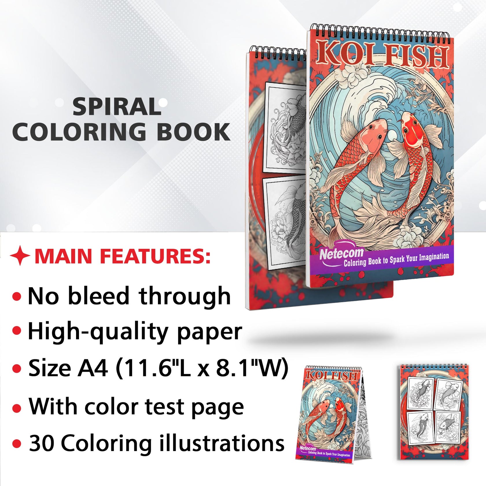 Koi Fish Spiral Bound Coloring Book, Unleash Your Creativity with 30 C ...
