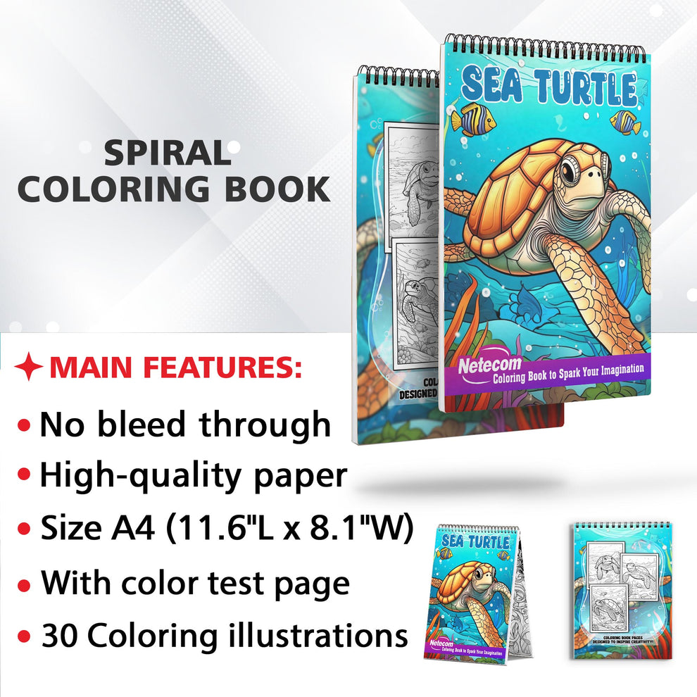 Sea Turtle Spiral Bound Coloring Book, Dive into 30 Calming Coloring P ...