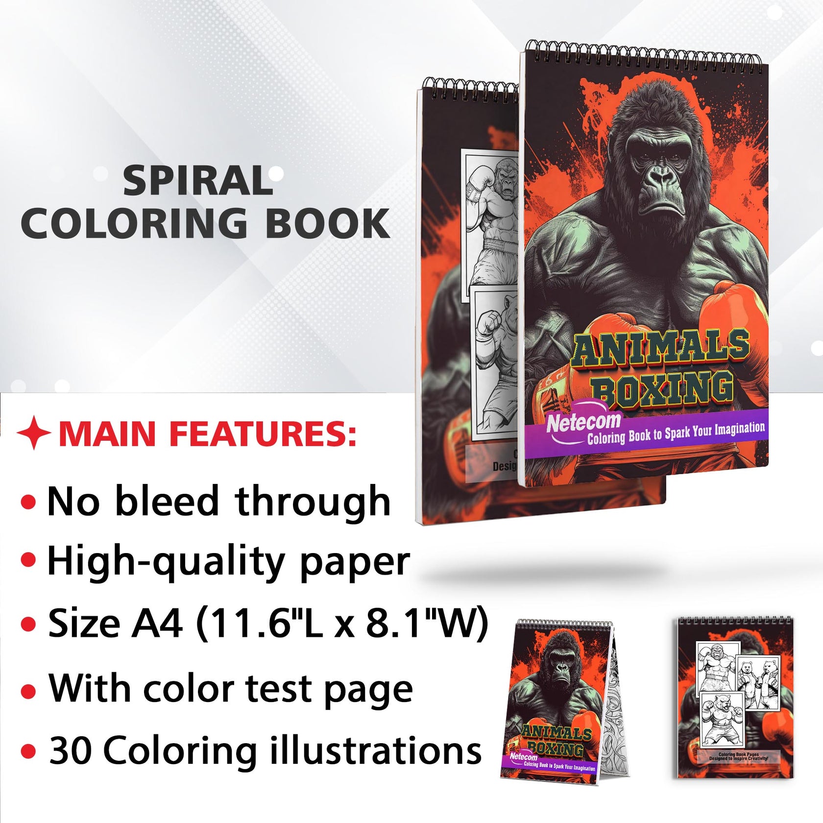 Animals Boxing Spiral Bound Coloring Book, Discover 30 Mighty Coloring ...