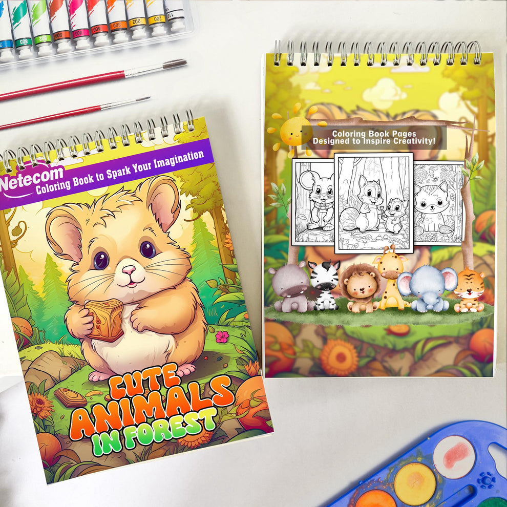Cute Animals In Forest Spiral Bound Coloring Book, Unlock the Magic of ...