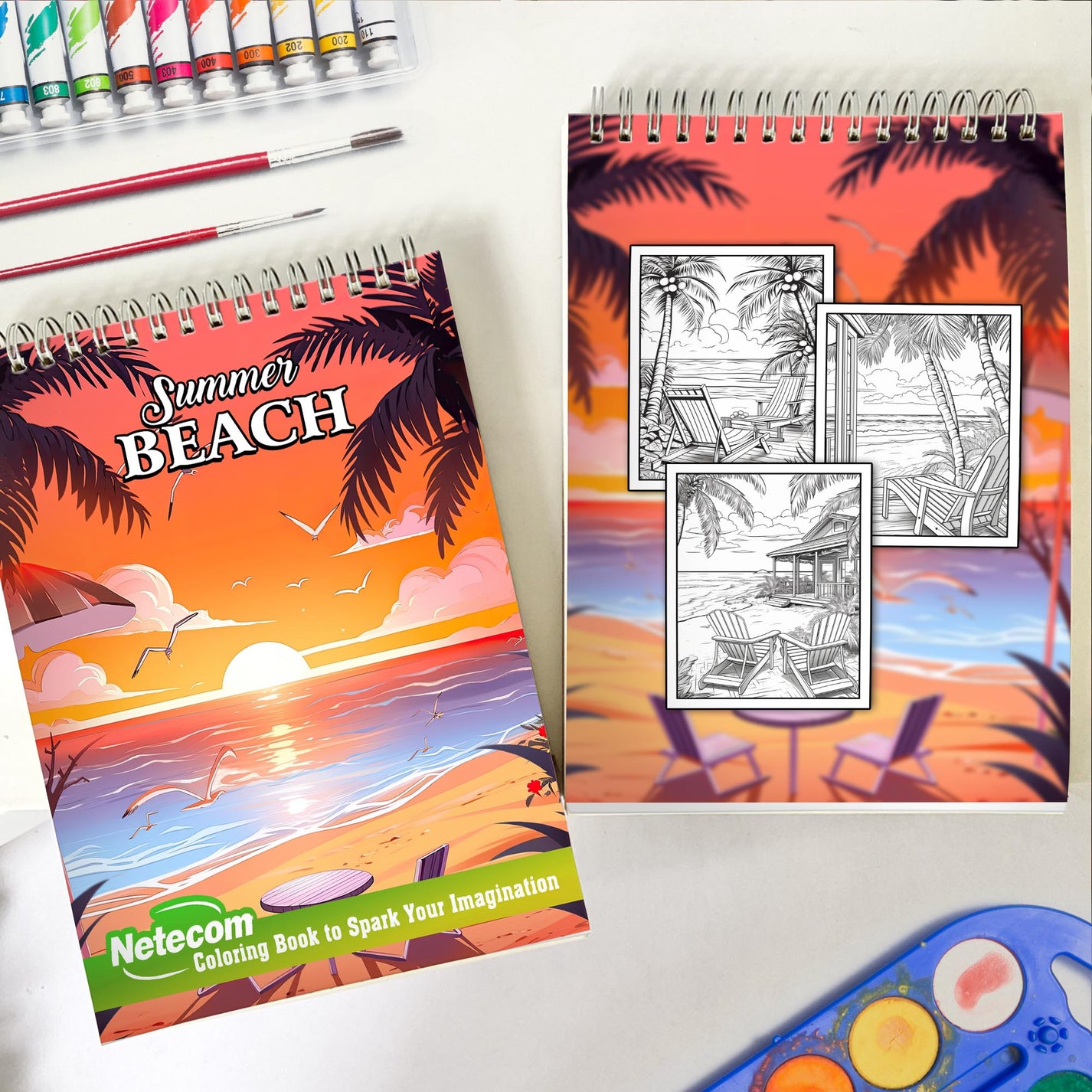 Summer Beach Spiral Bound Coloring Book, Immerse Yourself in a World o ...