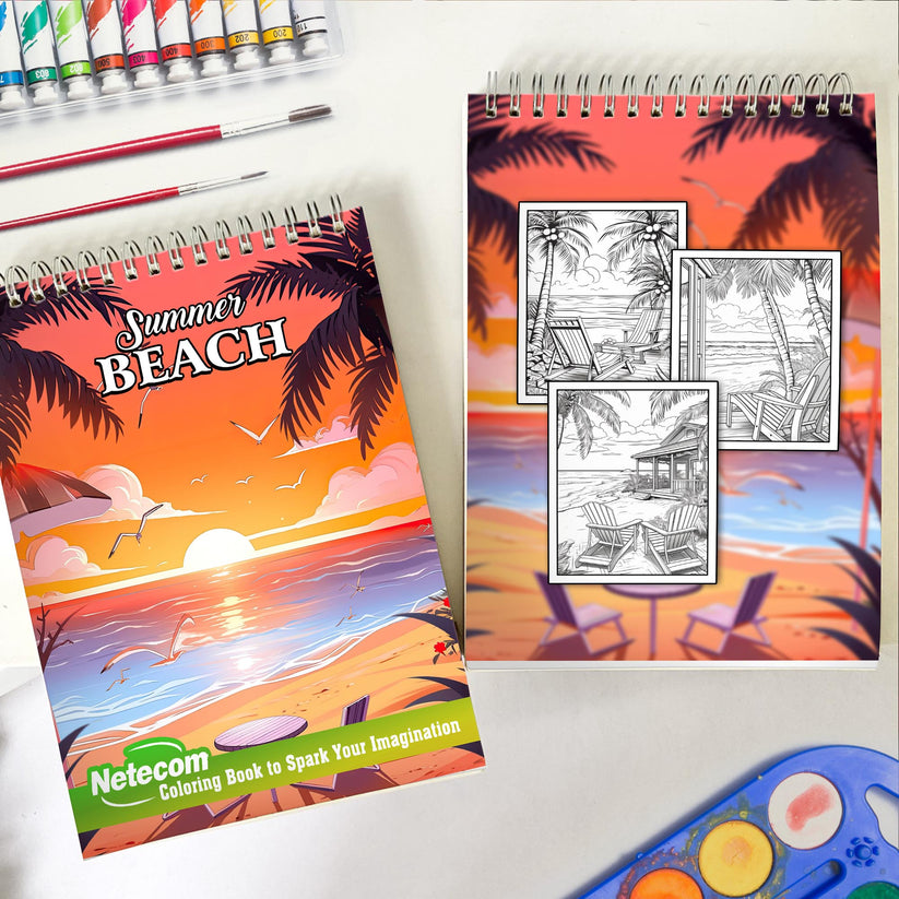 Summer Beach Spiral Bound Coloring Book, Immerse Yourself in a World o ...