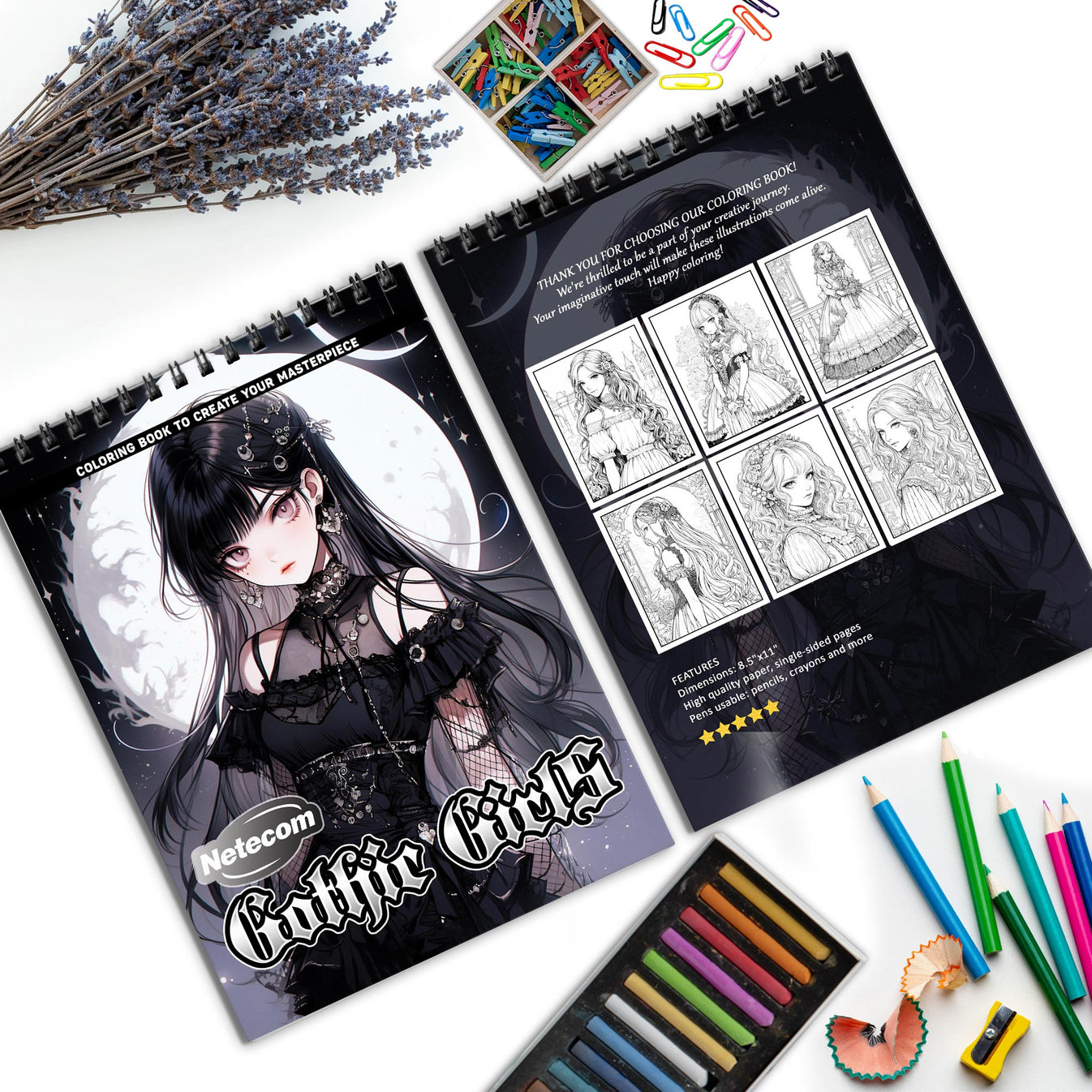 Gothic Girls Spiral Bound Coloring Book, Dark and Enigmatic Gothic Gir ...