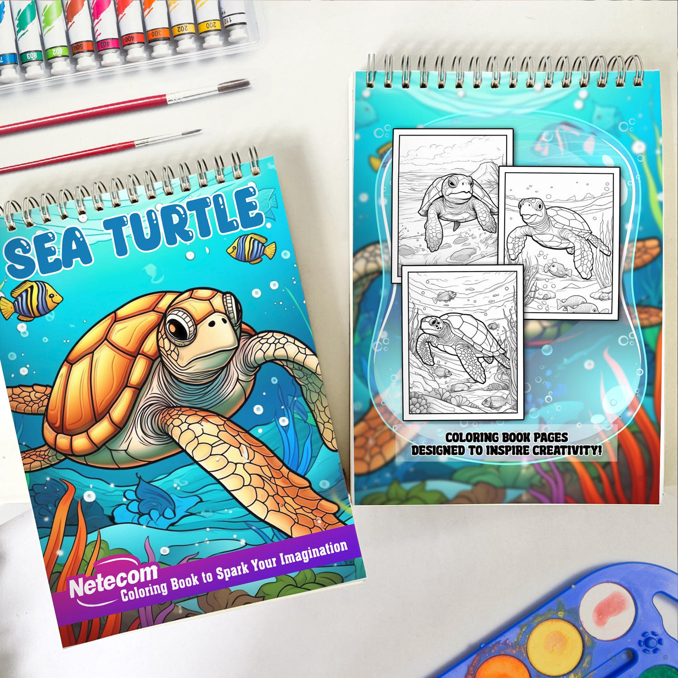 Sea Turtle Spiral Bound Coloring Book, Dive into 30 Calming Coloring P ...