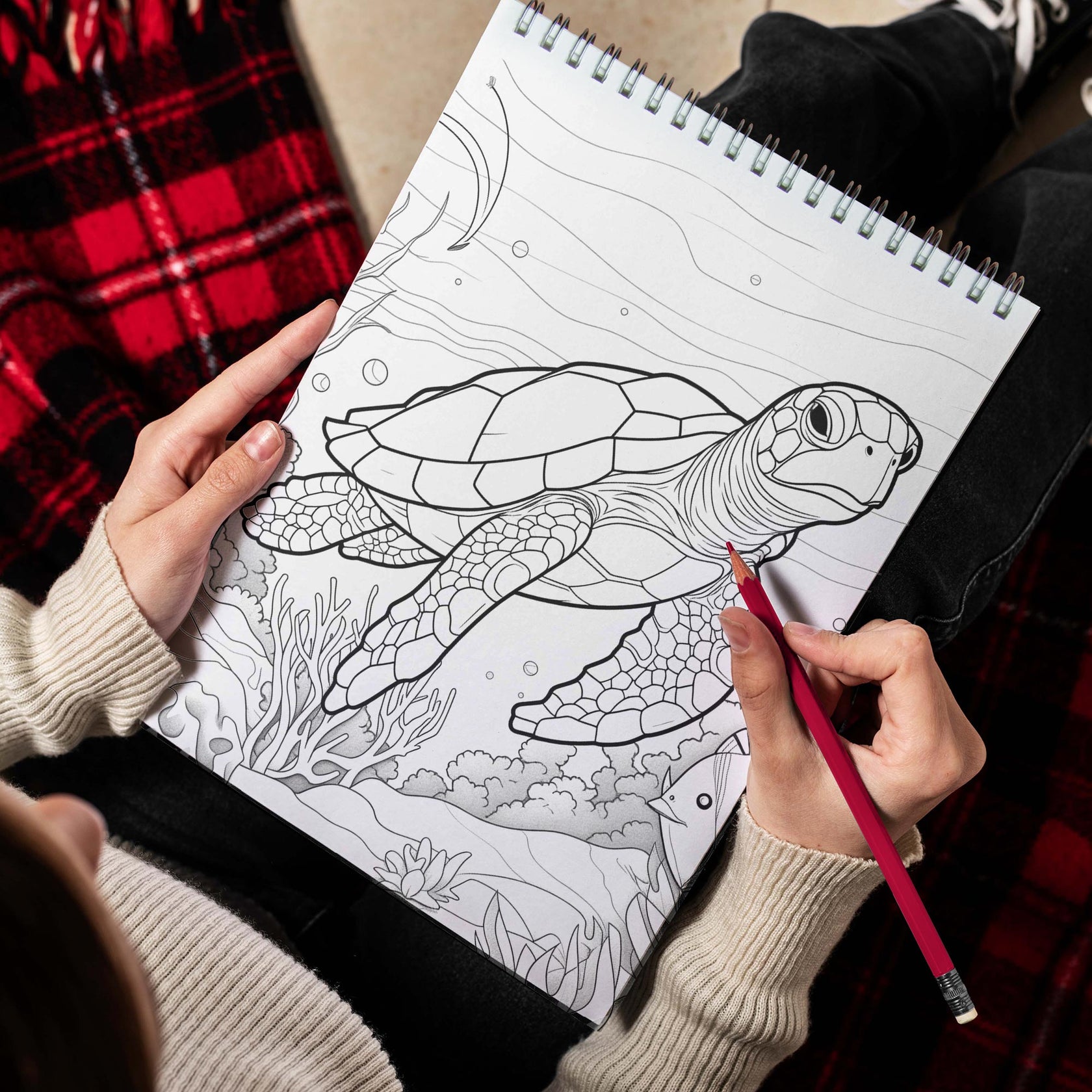 Sea Turtle Spiral Bound Coloring Book, Dive into 30 Calming Coloring P ...