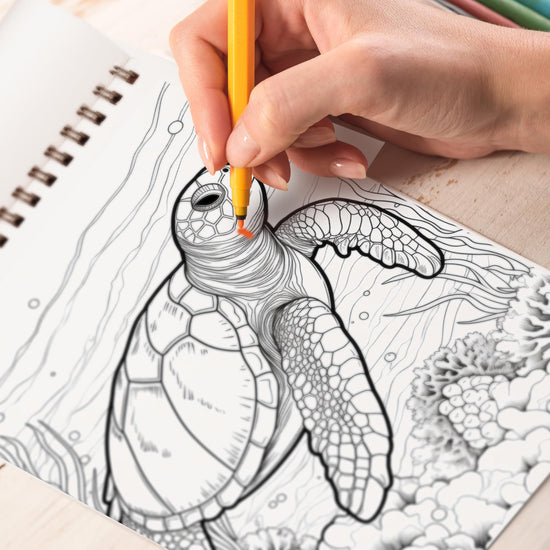 Sea Turtle Spiral Bound Coloring Book, Dive into 30 Calming Coloring P ...