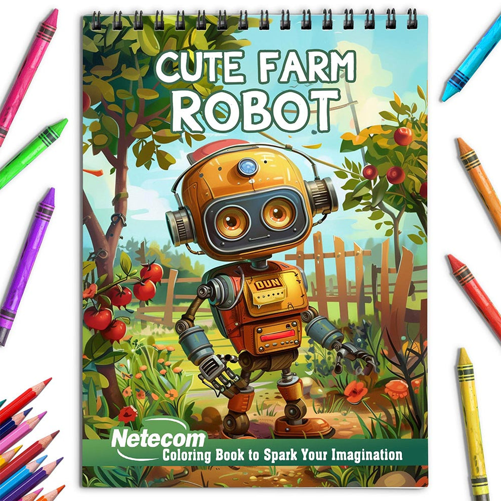 Netecom Cute Farm Robot Coloring Book for Adults, Spiral Bound, Soft C