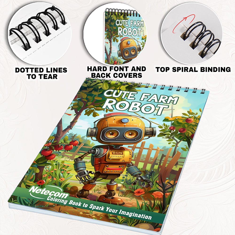 Netecom Cute Farm Robot Coloring Book for Adults, Spiral Bound, Soft C