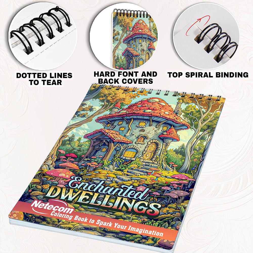 Netecom Enchanted Dwellings Coloring Book for Adults, Spiral Bound, So