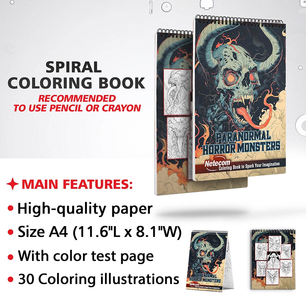 Netecom Paranormal Horror Monsters Coloring Book for Adults, Spiral Bo