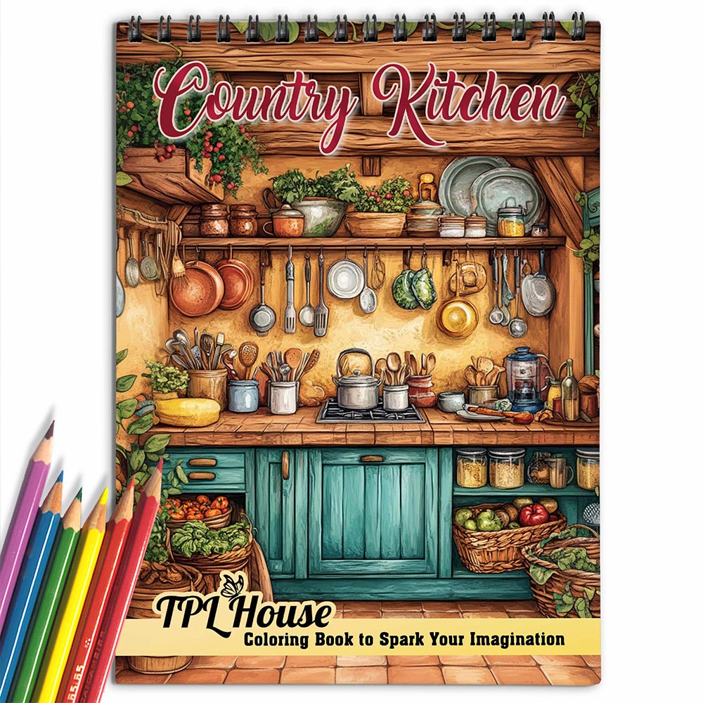 TPLHOUSE Countryside Kitchen Coloring Book for Adults, Spiral Bound, S ...