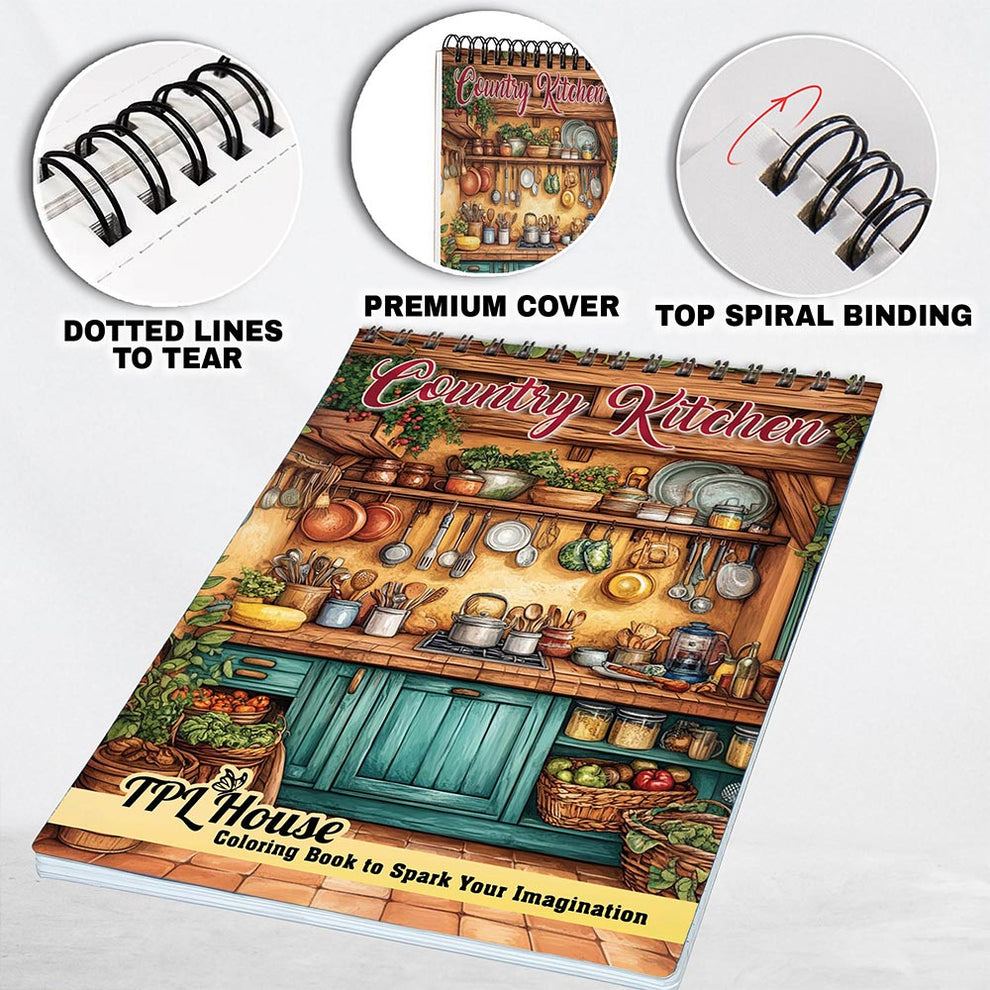 TPLHOUSE Countryside Kitchen Coloring Book for Adults, Spiral Bound, S ...