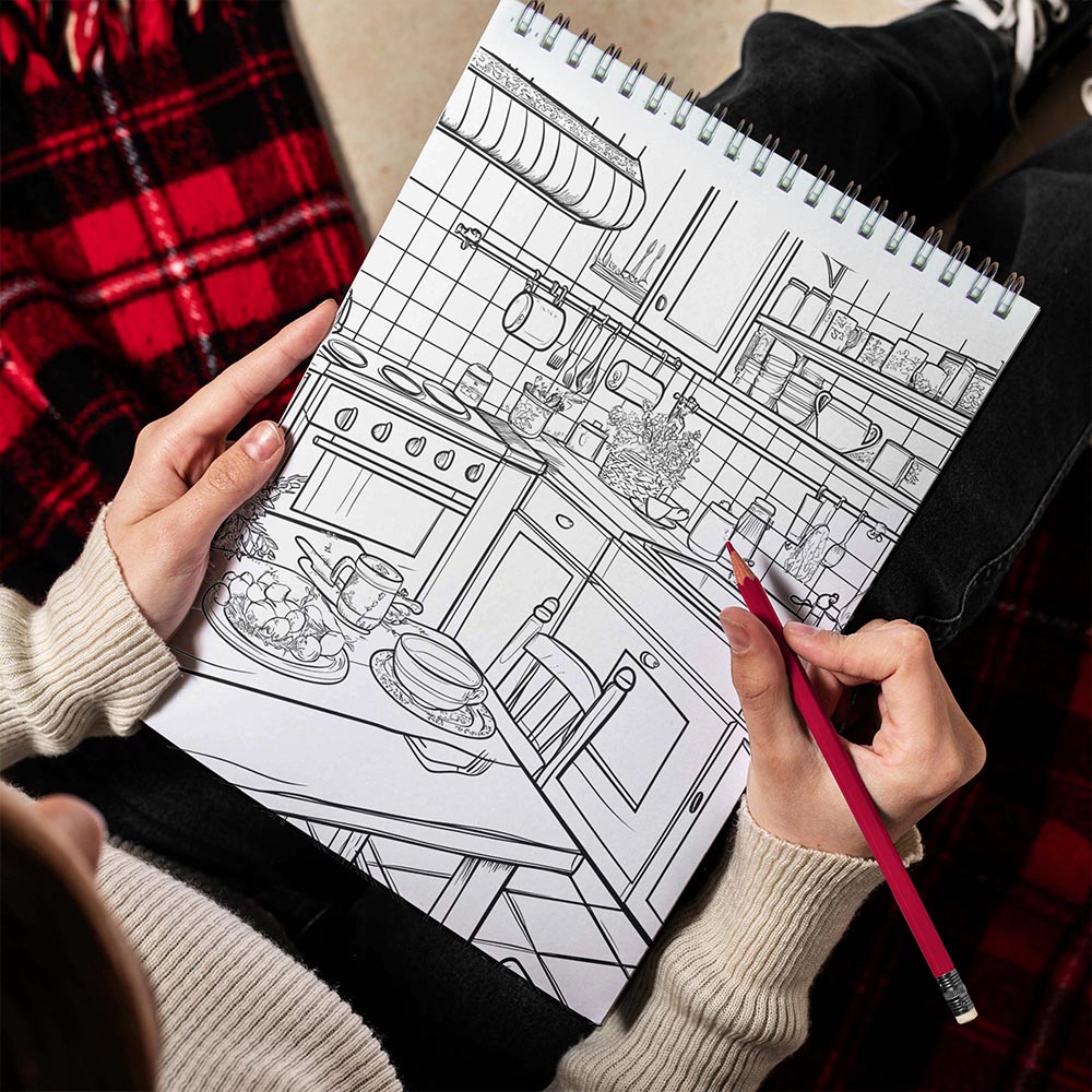 TPLHOUSE Countryside Kitchen Coloring Book for Adults, Spiral Bound, S ...