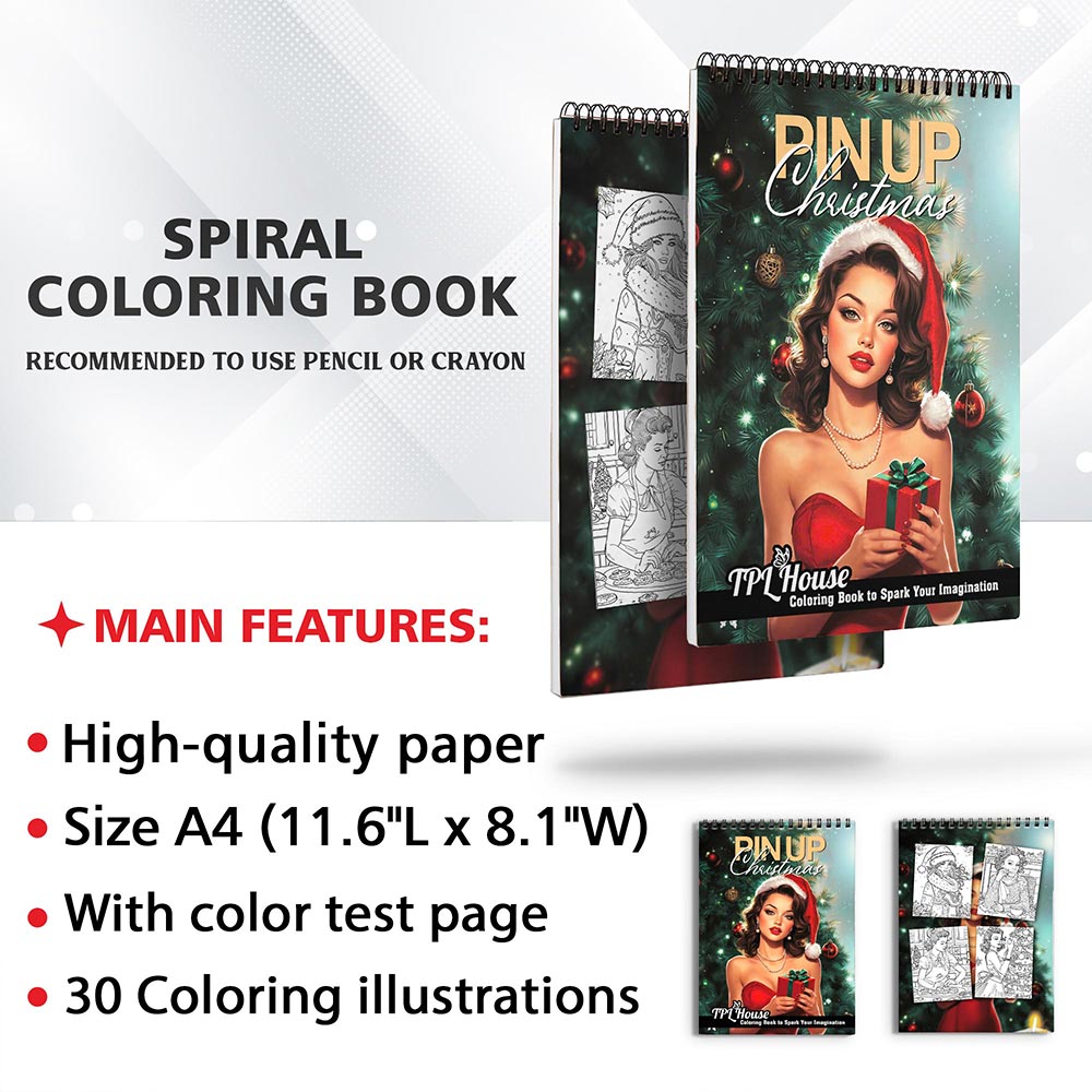 TPLHOUSE Pin Up Christmas Coloring Book Spiral Bound for Adult, Premiu ...