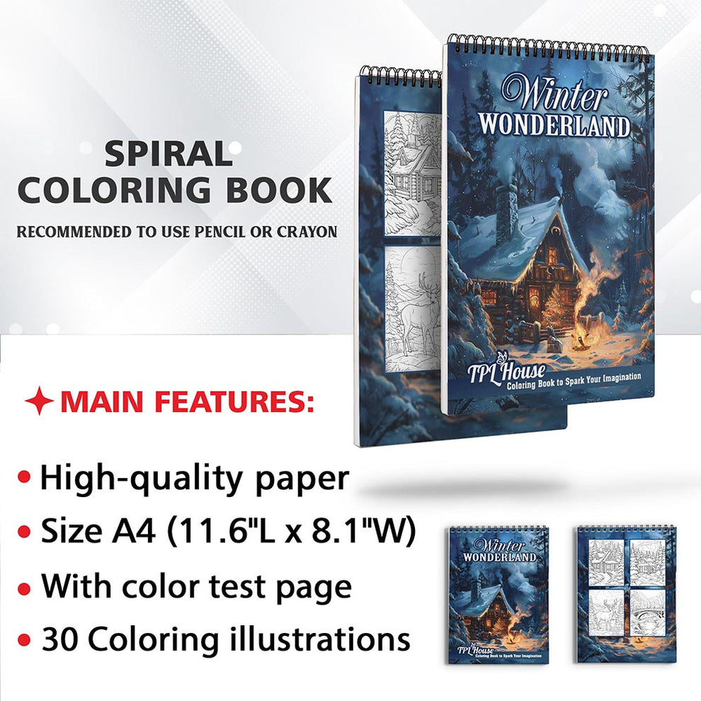 TPLHOUSE Winter Wonderland Coloring Book for Adults, Spiral Bound, Sof ...