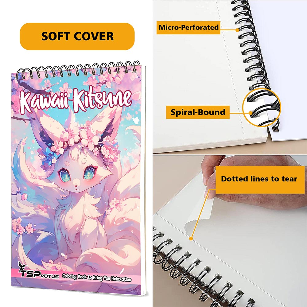 TSPVOTUS Kawaii Kitsune Coloring Book for Adult, Spiral Bound, Soft Co ...