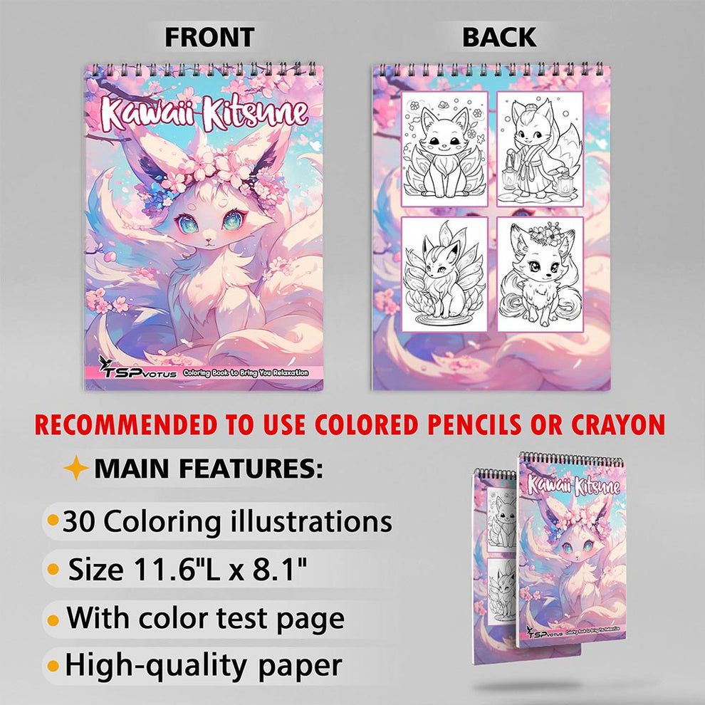 TSPVOTUS Kawaii Kitsune Coloring Book for Adult, Spiral Bound, Soft Co ...